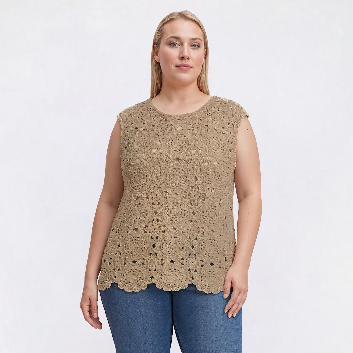 Click here for Plus Size Kasper Sleeveless Allover Floral Crochet... prices
